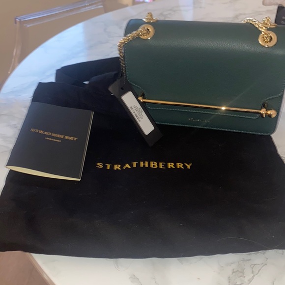 Strathberry | Bags | Strathberry Eastwest Mini Leather Bottle Green ...